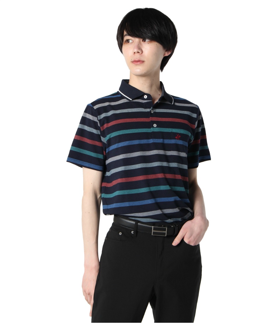 ビバリーヒルズポロクラブ(BEVERLY HILLS POLO CLUB) ゴルフウェア ポロシャツ 半袖 鹿の子ボーダー半袖ポロ 3232 ...
