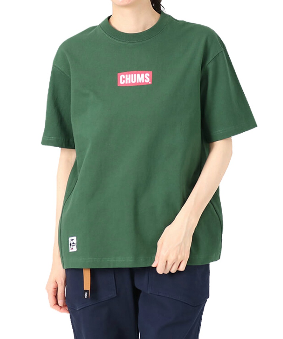 チャムス(CHUMS) Tシャツ 半袖 オーバーサイズドミニチャムスロゴTシャツ Oversized Mini CHUMS Logo T-Shirt CH01-2165 Dark Green ...