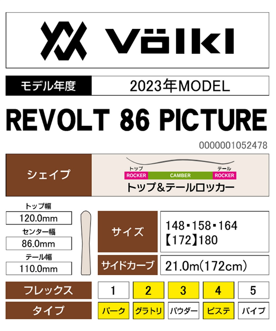 フォルクル(Volkl) フリースタイルスキー板 リボルト86ピクチャー REVOLT 86 PICTURE パーク グラトリ ピステ ...