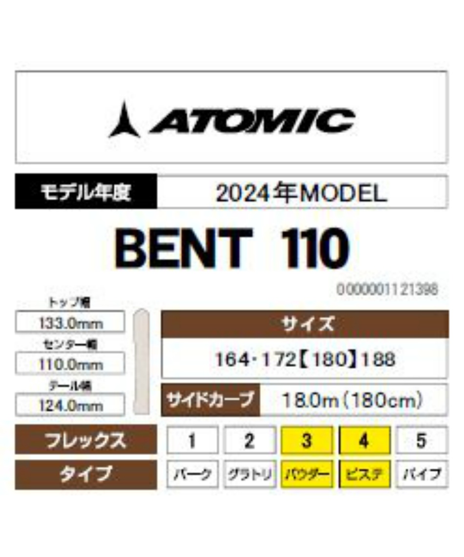 【wax】【予約商品】 アトミック(ATOMIC) フリースタイルスキー板 ベント BENT 110 AA0029926 | スポーツ用品なら ...
