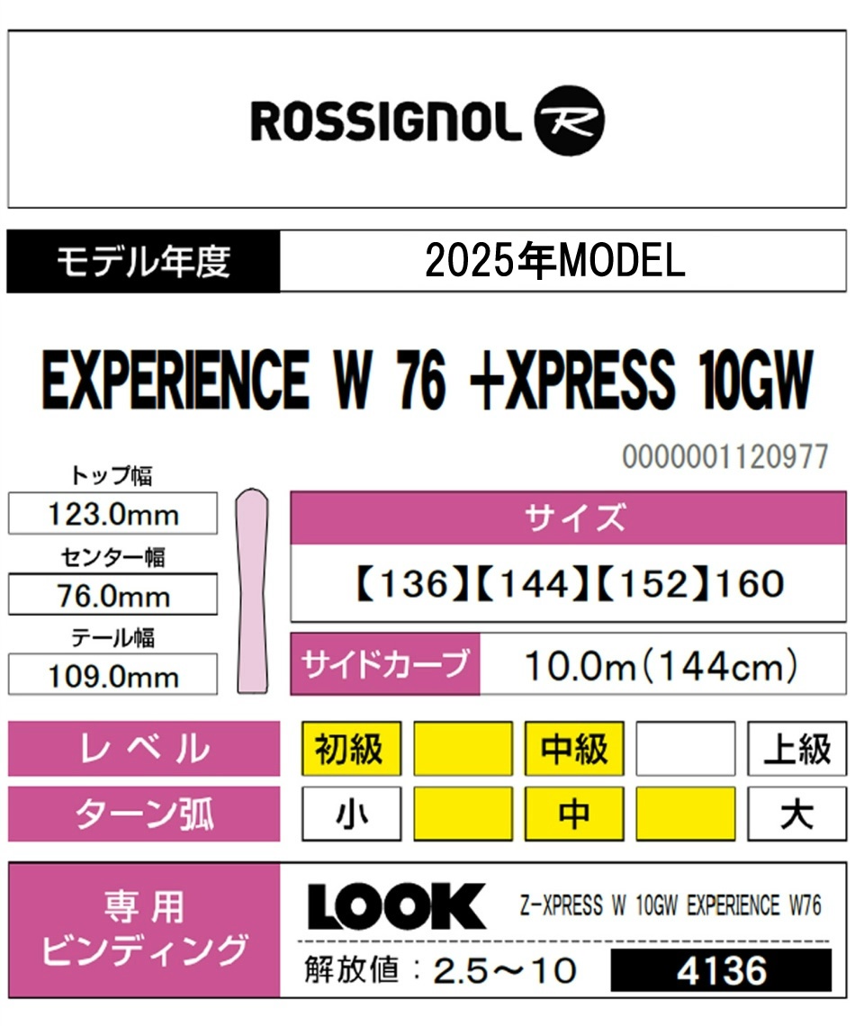 【wax】 ロシニョール(ROSSIGNOL) スキー板 オールラウンド EXPERIENCE W 76 +XPRESS 10GW 板+ビンディング 【24-25 2024-2025 ...
