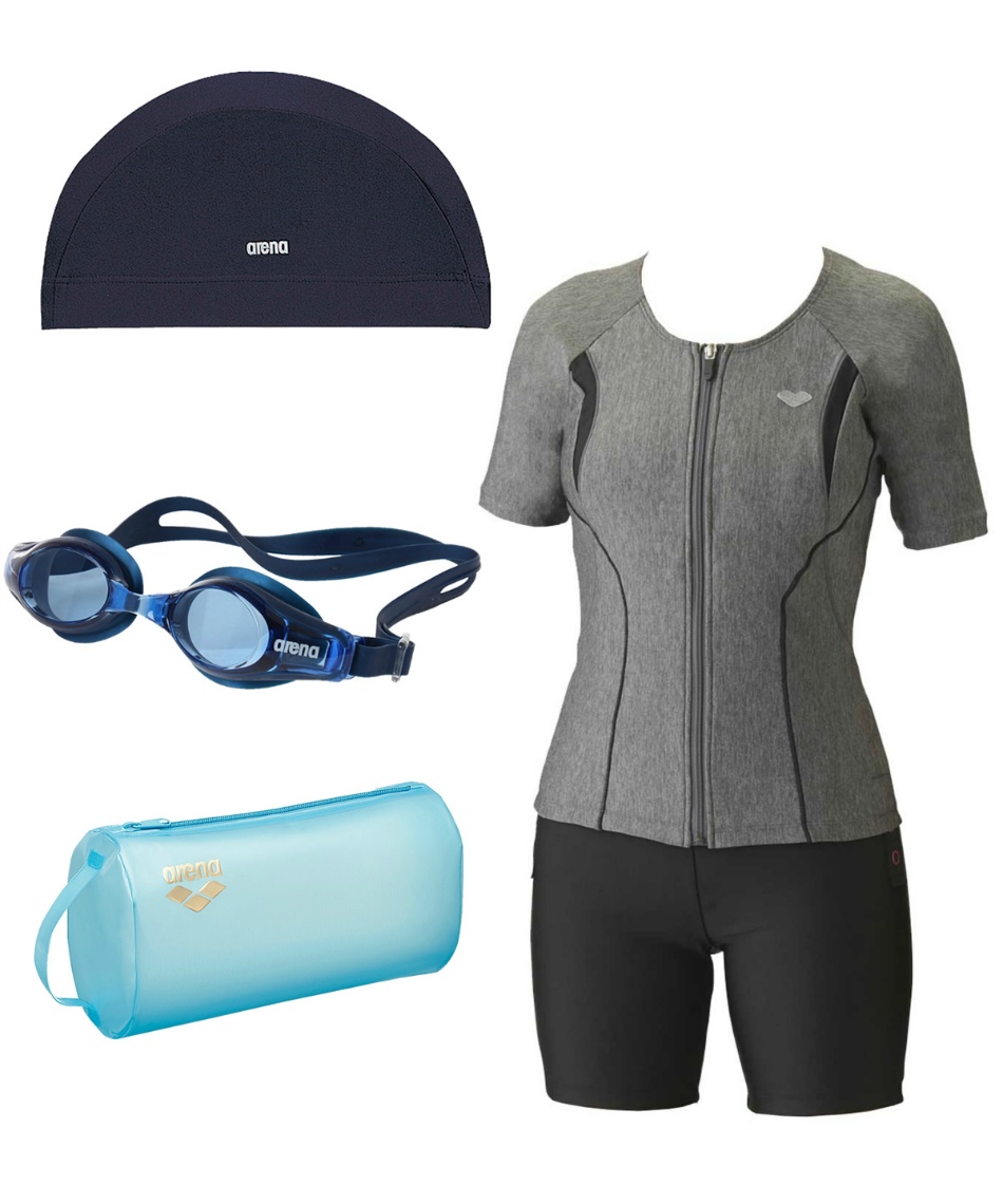アリーナ(arena) フィットネス水着 セパレート セット セパレーツ+プルーフバッグ+キャップ+ゴーグル LAR-3242W-MKBK ...