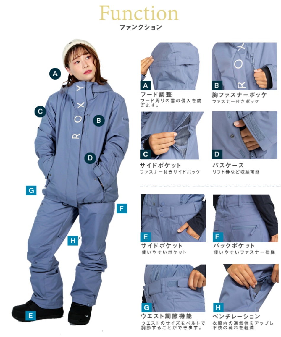 ロキシー(ROXY) スノーボードウェア 上下セット ROXY JETTY SOLID JK+SNOWHOLIC NP PT ERJTJ03485+ERJTP03280 【国内正規品】【24 ...